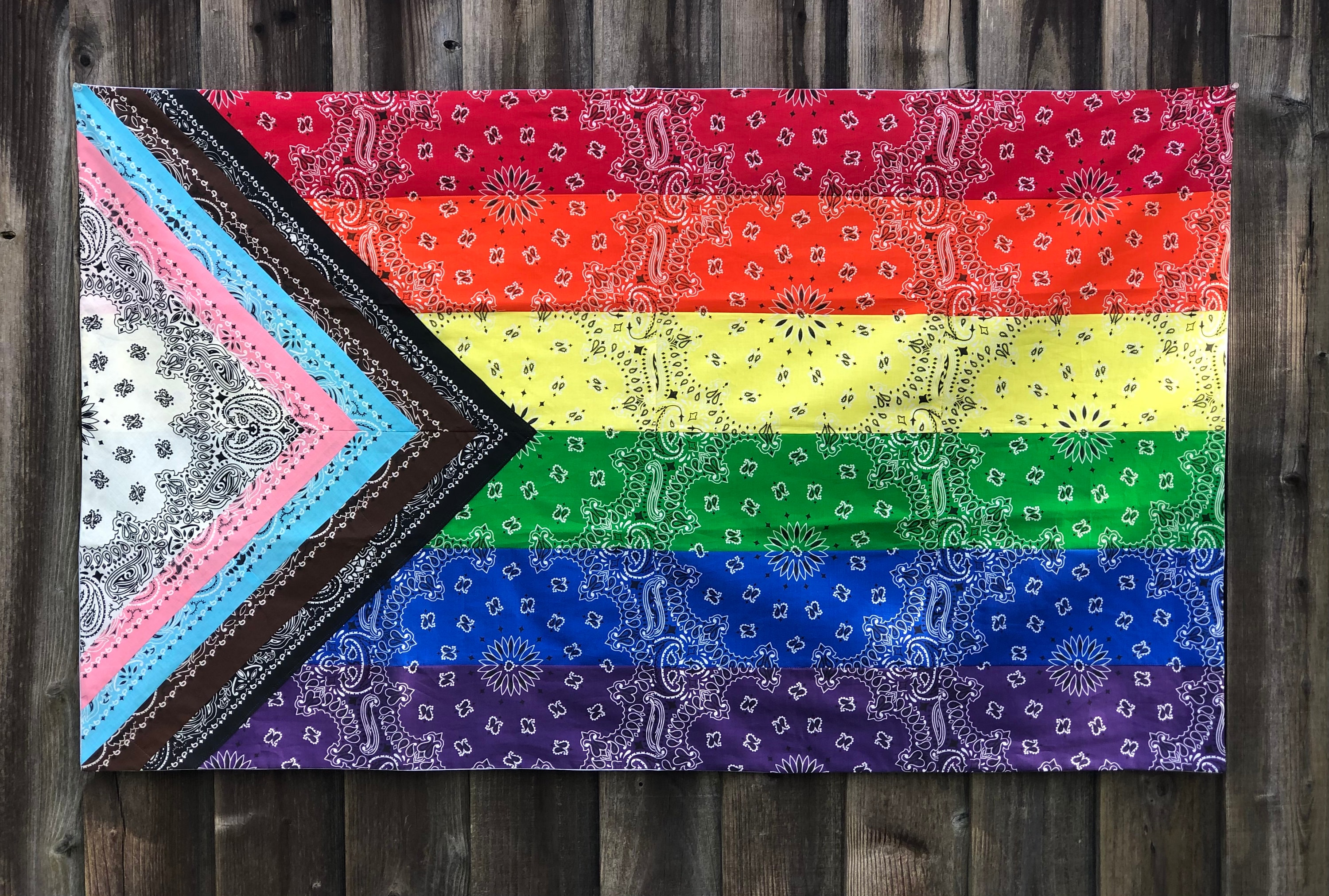 Progress Pride Flag Art Piece for Wall Made From Bandanas - Etsy