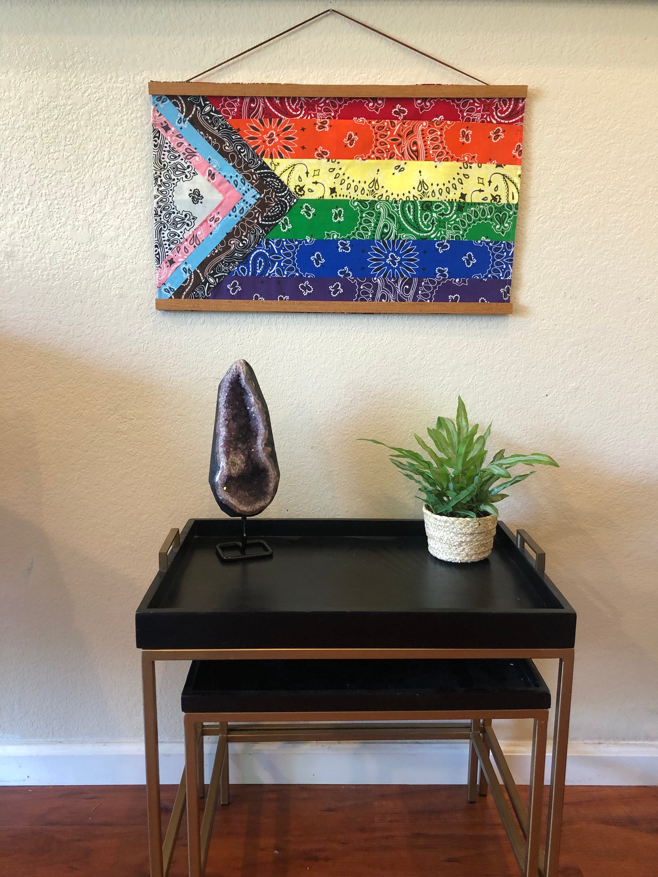 Progress Pride Flag Art Piece for Wall Made From Bandanas - Etsy