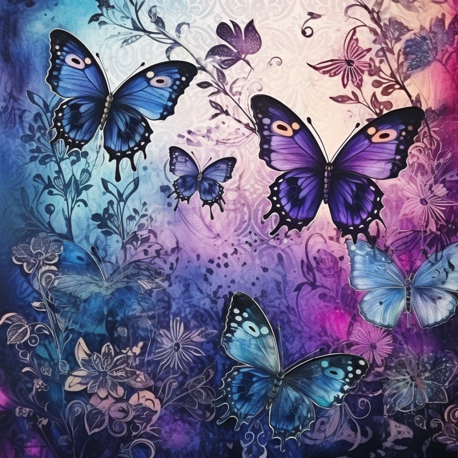 Blue Purple Butterfly Paper Pattern Blue Floral Butterfly Pattern ...