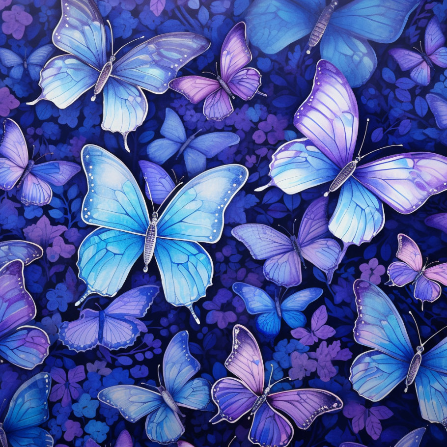 Blue Purple Butterfly Paper Pattern Blue Floral Butterfly Pattern ...