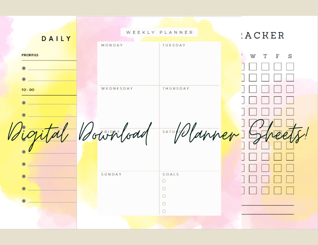 Digital Download Planner Sheets. Daily, Weekly, Monthly, Yearly. Habit ...