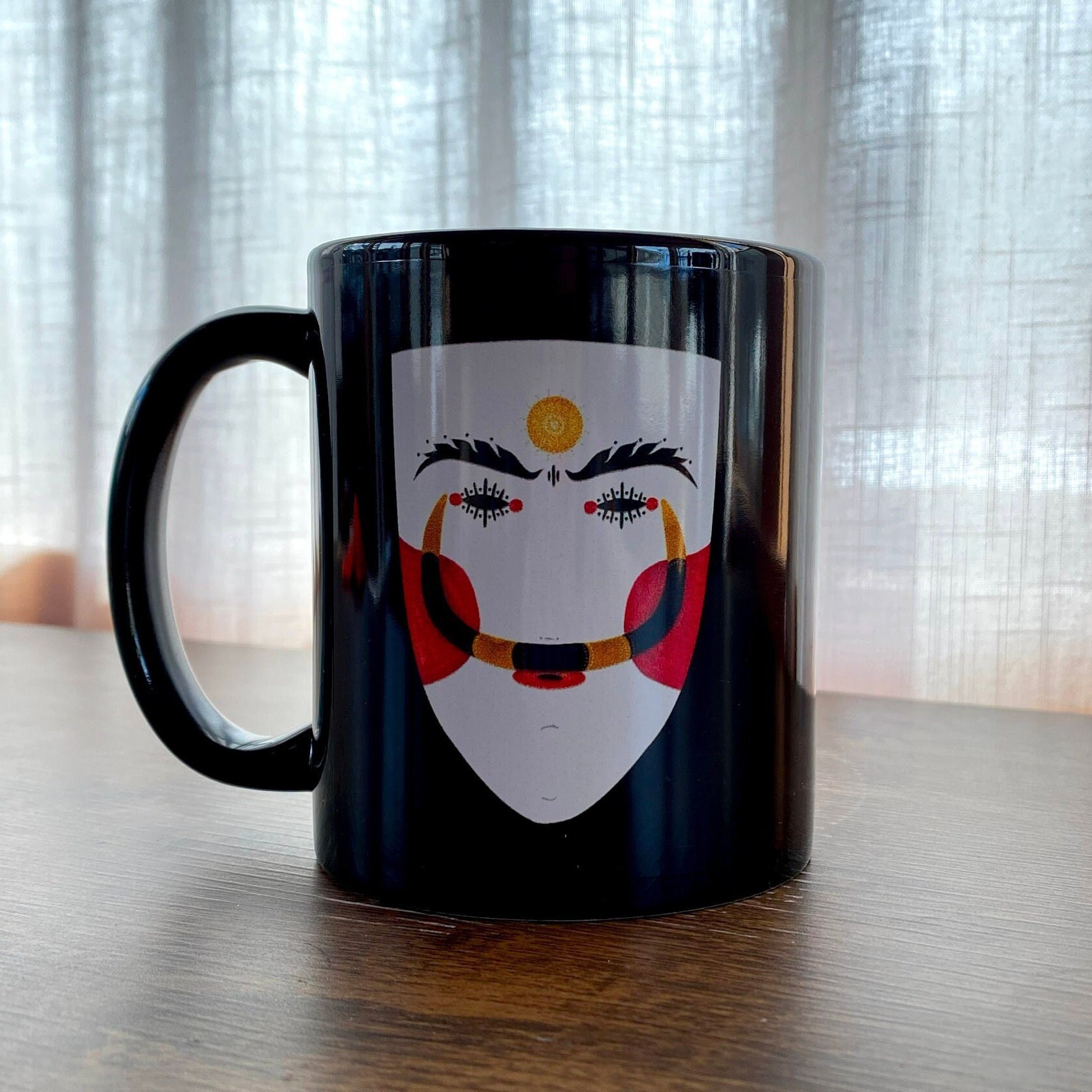 Genitsaros and Boula Mask Black Glossy Ceramic Mug Greek Folk ...