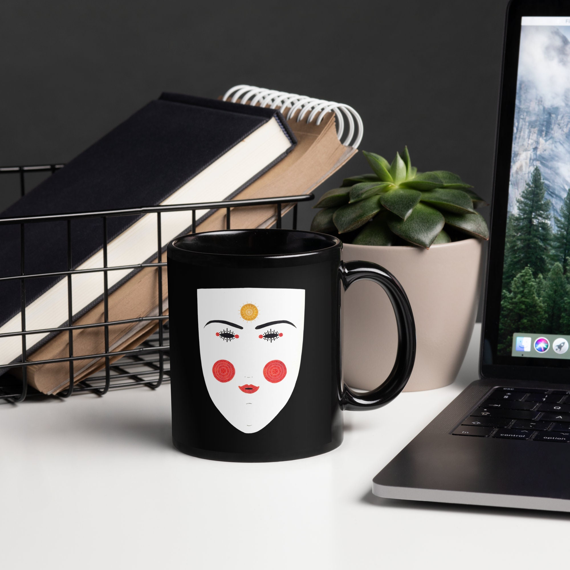 Genitsaros and Boula Mask Black Glossy Ceramic Mug Greek Folk ...