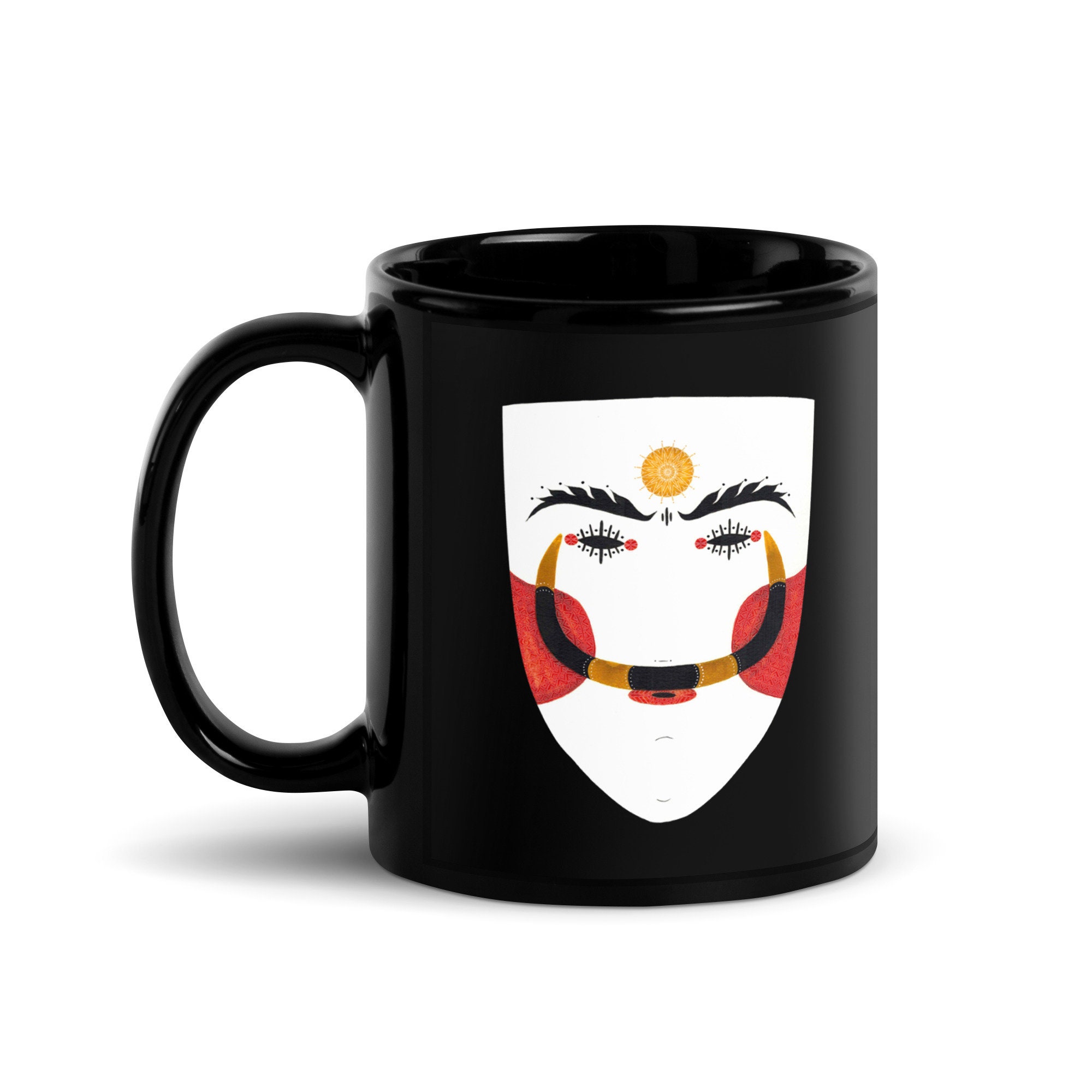 Genitsaros and Boula Mask Black Glossy Ceramic Mug Greek Folk ...