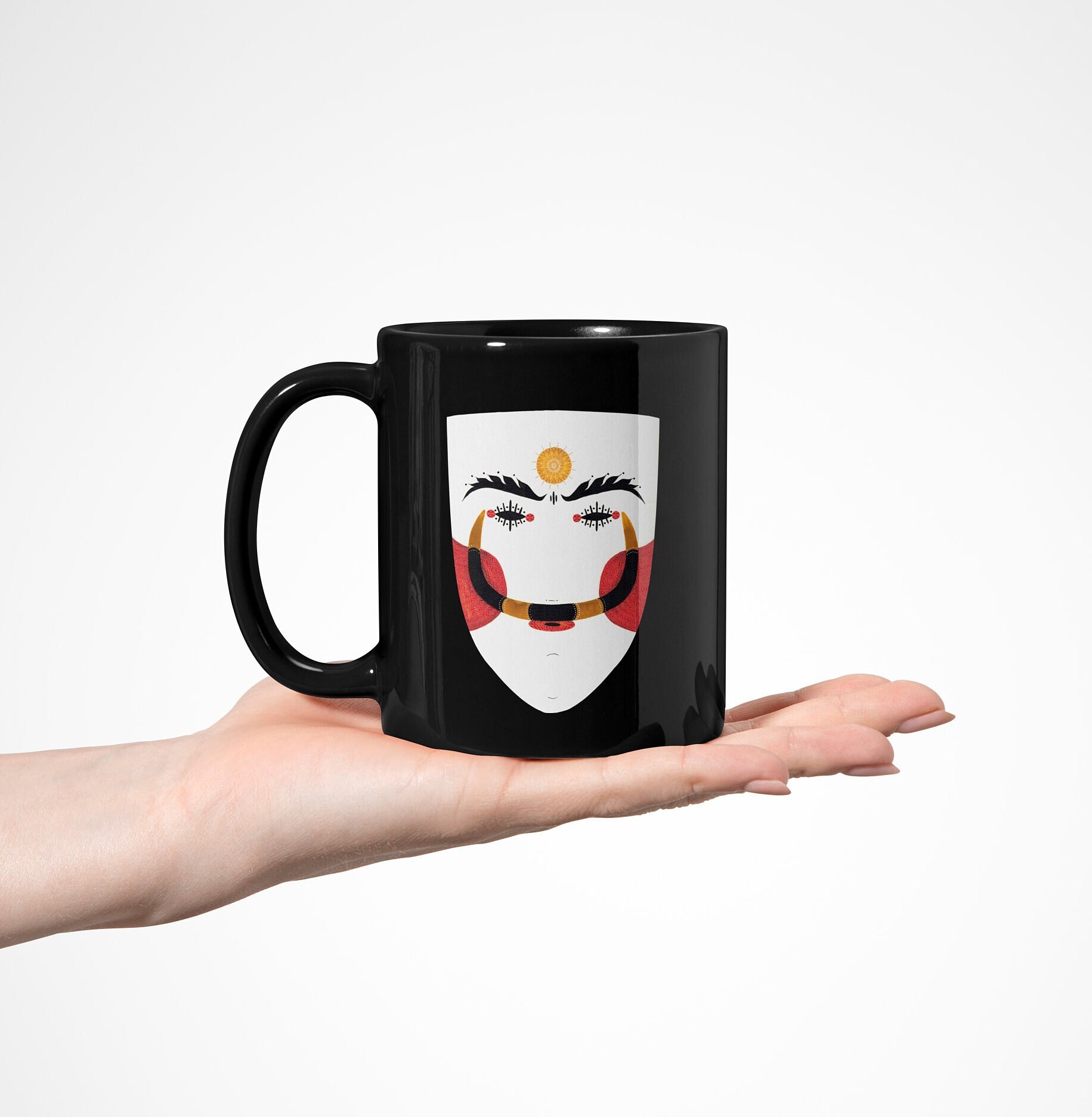 Genitsaros and Boula Mask Black Glossy Ceramic Mug Greek Folk ...