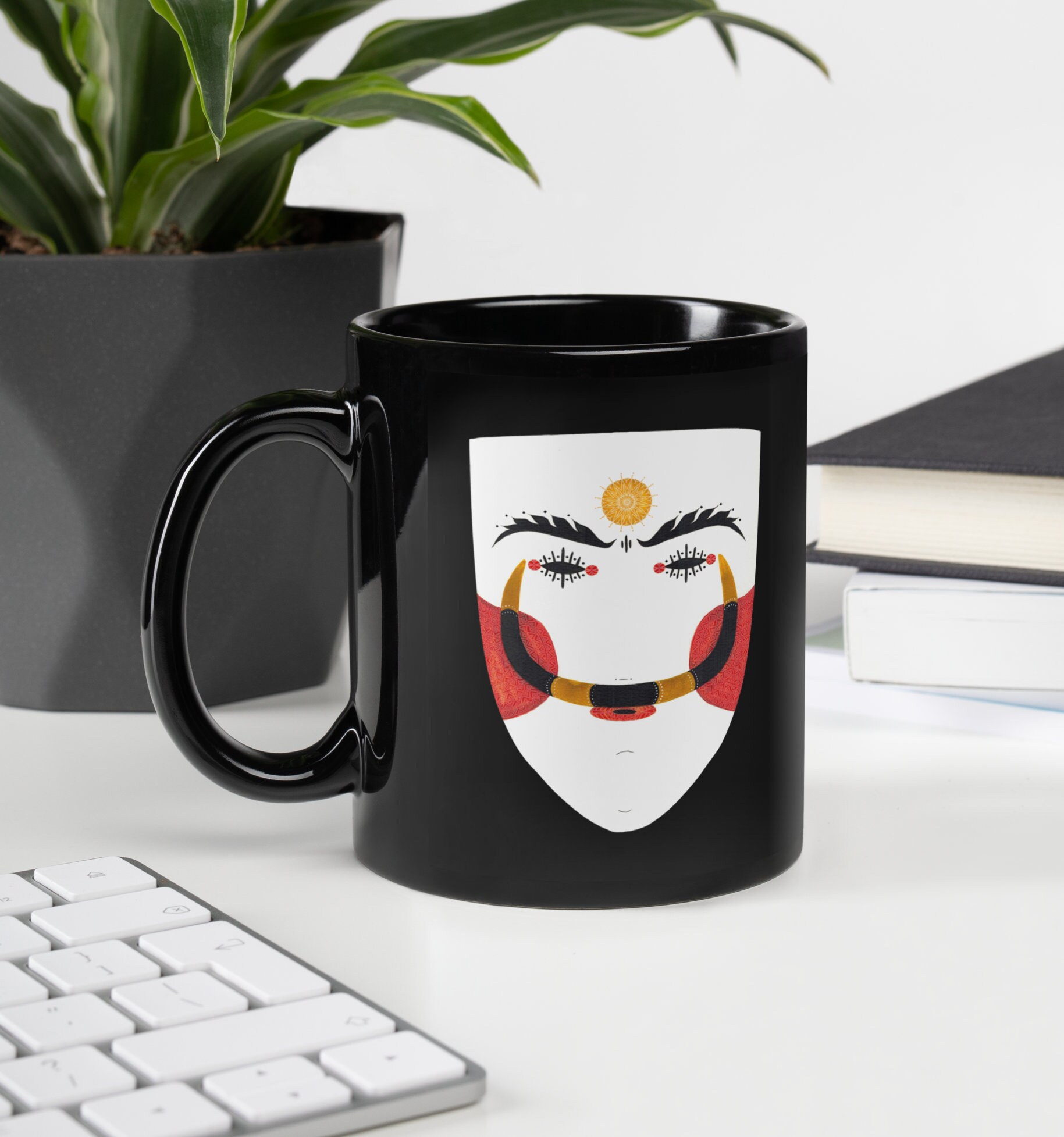 Genitsaros and Boula Mask Black Glossy Ceramic Mug Greek Folk ...
