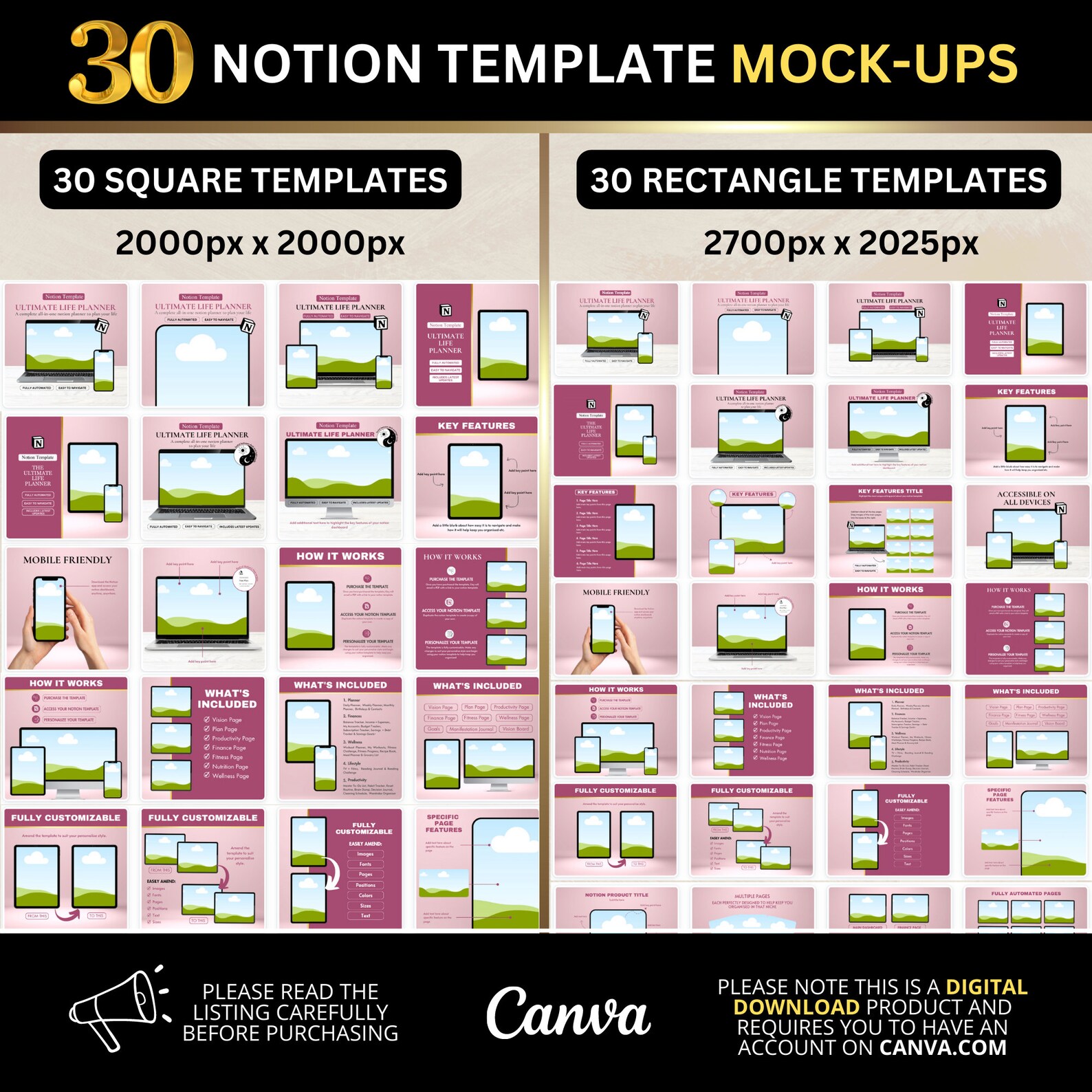 Mockup Notion Template Pink | 30 Notion Template Mockups Pink Bundle ...