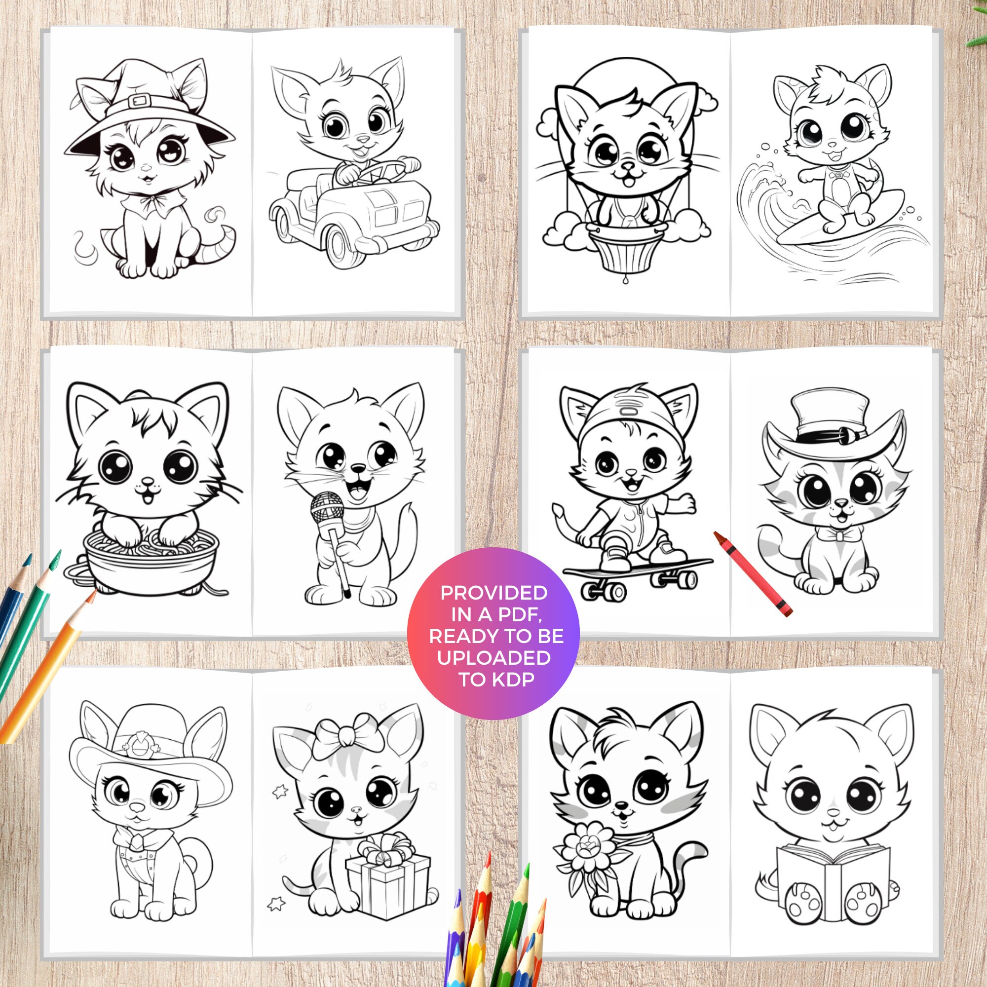 Cat Coloring Pages KDP: Coloring Book Digital Download for Self ...