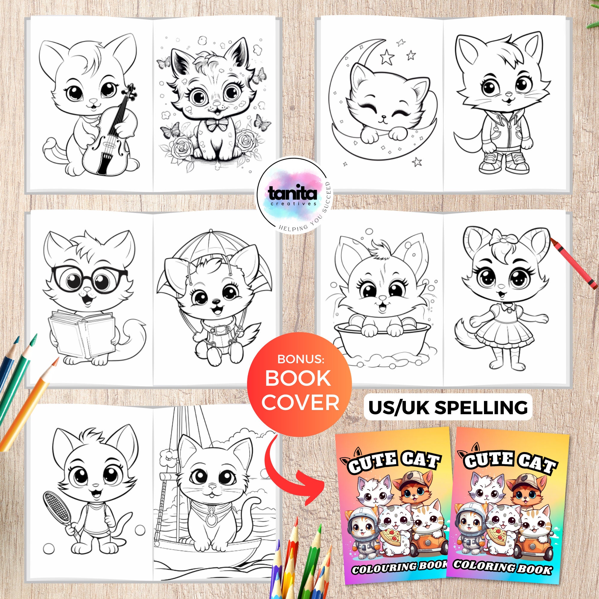Cat Coloring Pages KDP: Coloring Book Digital Download for Self ...