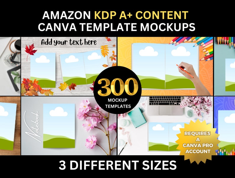 KDP A+ Content Mockup With Canva Templates | 300 Mockup for Amazon A ...