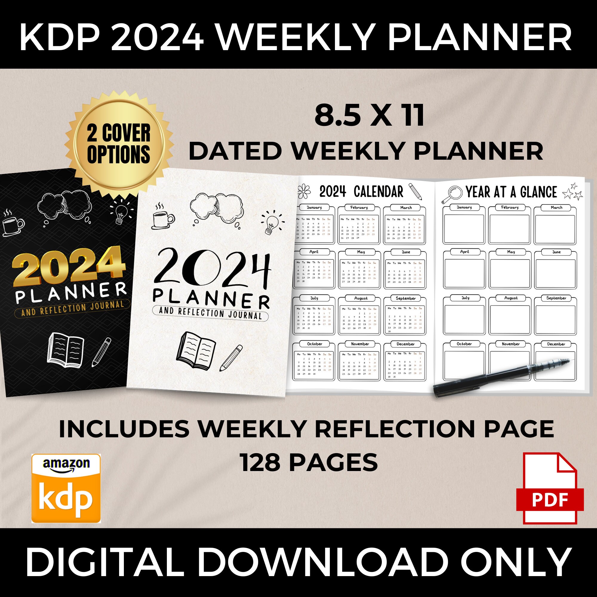 KDP 2024 Planner Template 8.5x11, KDP Weekly Planner, 2024 Dated ...