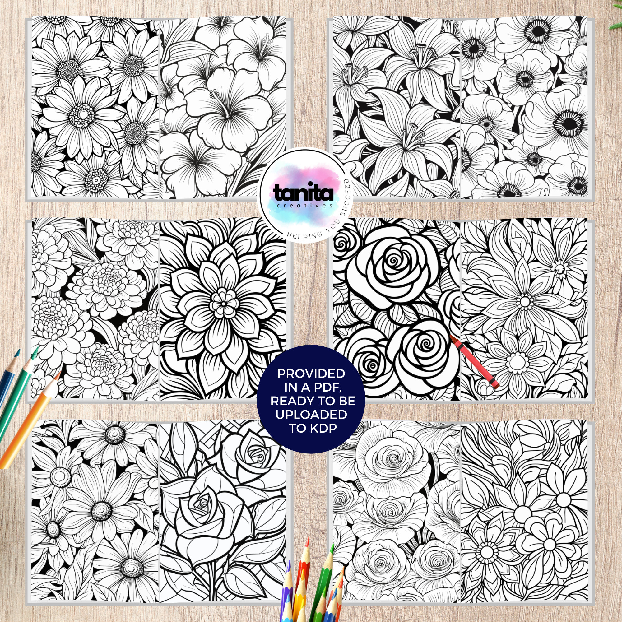KDP Interior, 60 Flower Coloring Pages for Self-publishing | Coloring ...