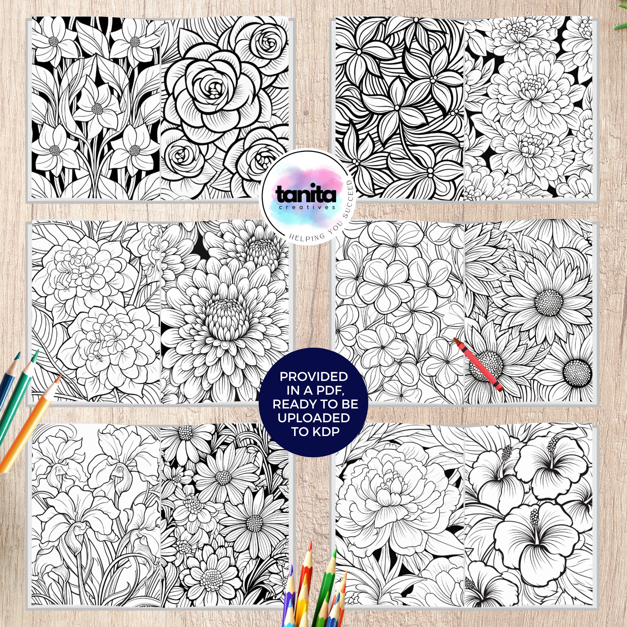 KDP Interior, 60 Flower Coloring Pages for Self-publishing Coloring ...