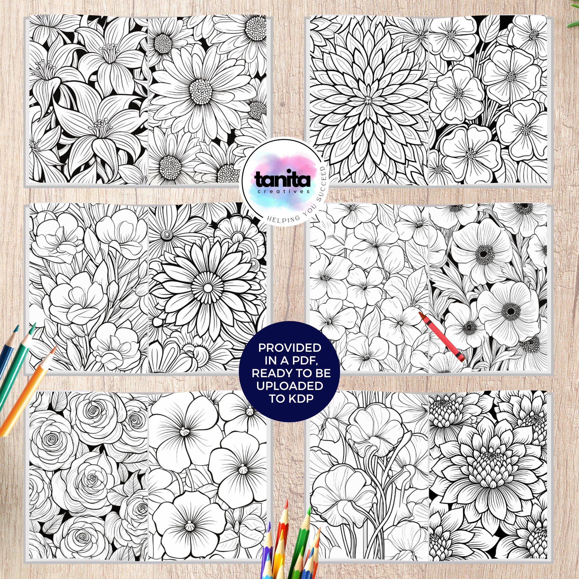 KDP Interior, 60 Flower Coloring Pages for Self-publishing Coloring ...