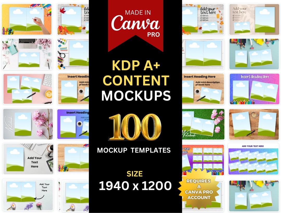 100 KDP Book Mockups for A Plus Content, Size 1940 X 1200px | KDP Canva ...