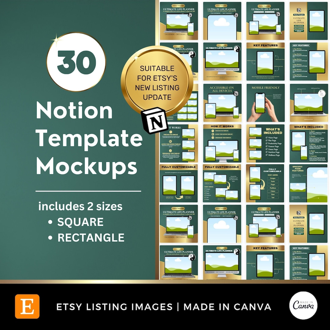 Notion Template Canva Mockups Bundle, 30 Notion Mockup Canva Templates ...