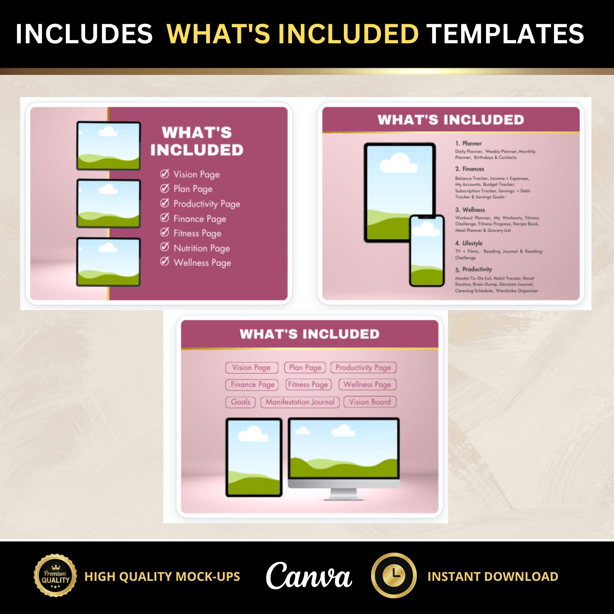 Mockup Notion Template Pink | 30 Notion Template Mockups Pink Bundle ...