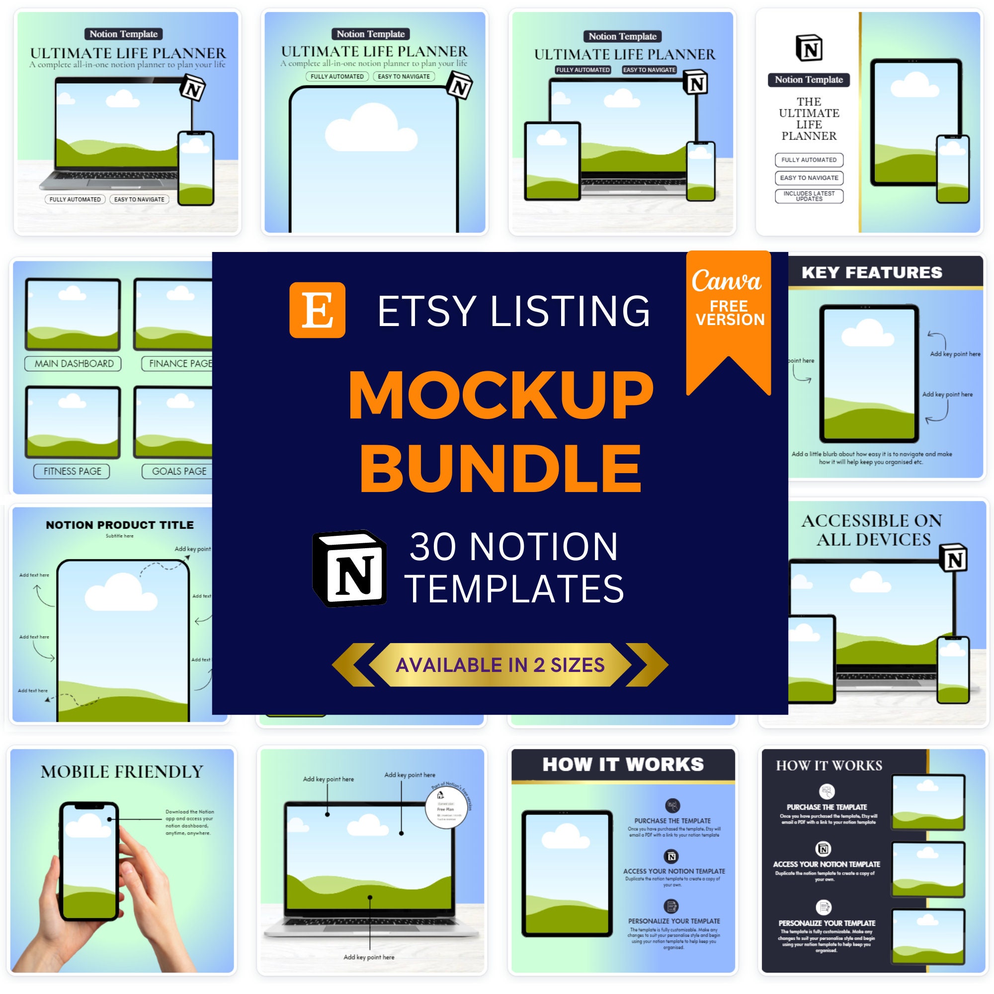 Notion Template Mockup, 30 Notion Templates for Etsy Listing, Notion ...