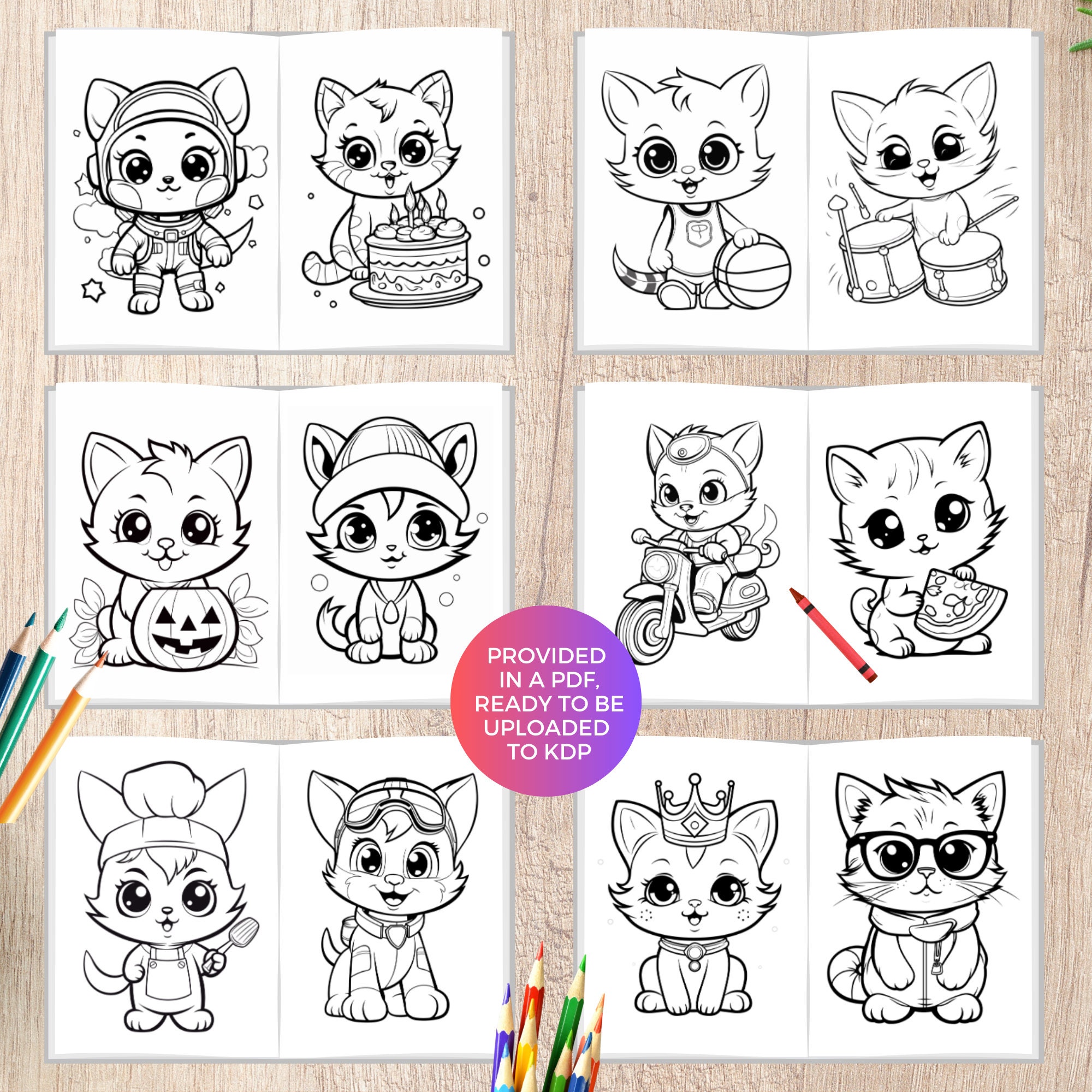 Cat Coloring Pages KDP: Coloring Book Digital Download for Self ...