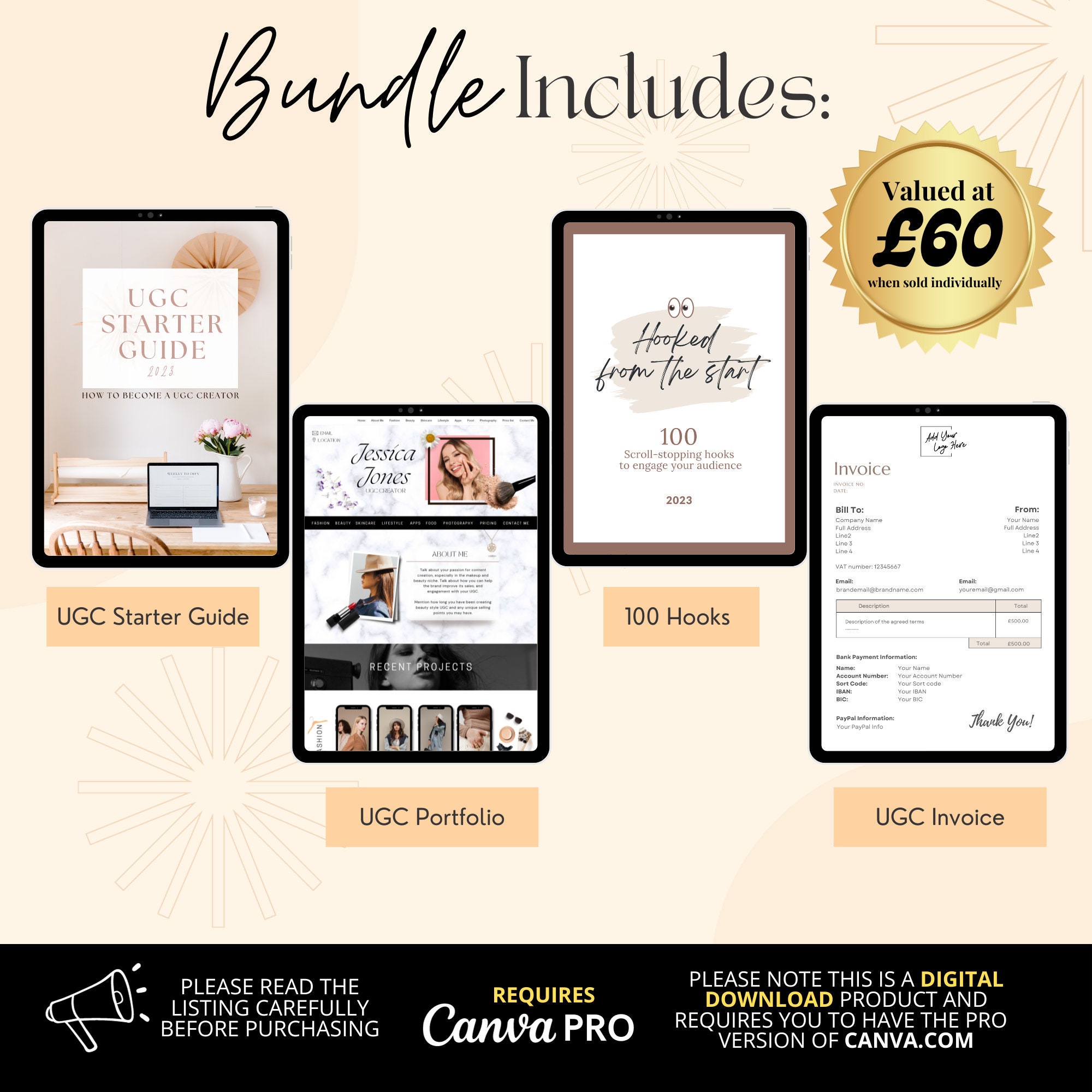 PLR UGC Bundle With PLR Ebook, Plr Ugc Portfolio, Plr Ugc Hooks & Plr Ugc Canva Invoice | Plr ...