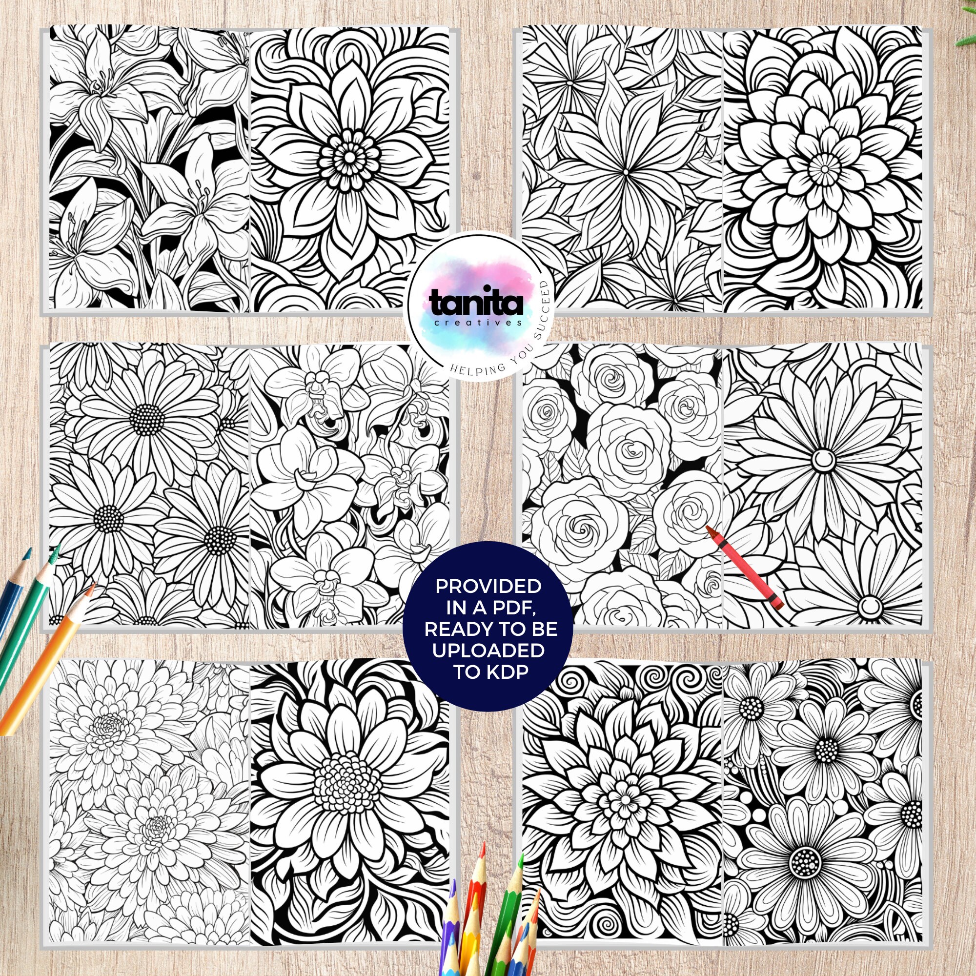KDP Interior, 60 Flower Coloring Pages for Self-publishing Coloring ...
