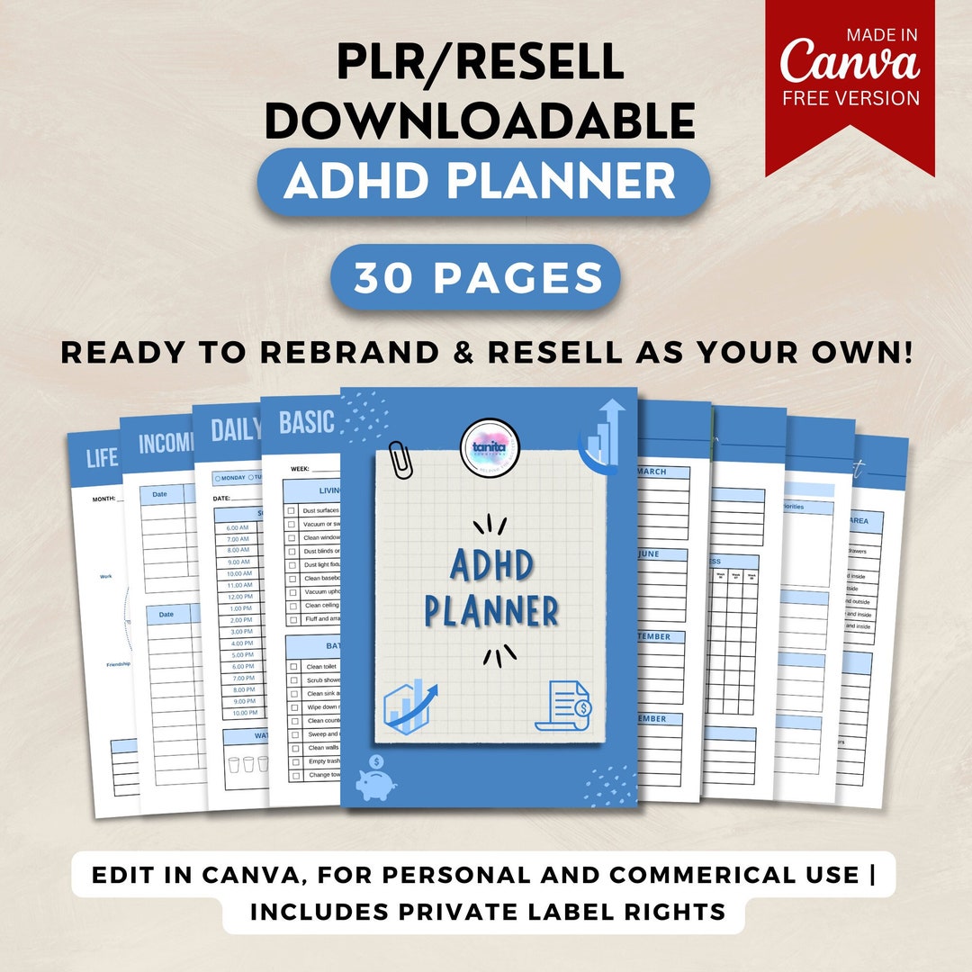 PLR ADHD Planner Canva Template | Goodnotes Canva ADHD Planner to ...