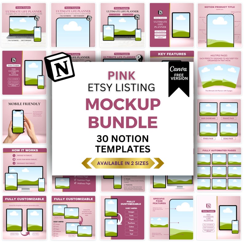 Mockup Notion Template Pink | 30 Notion Template Mockups Pink Bundle ...