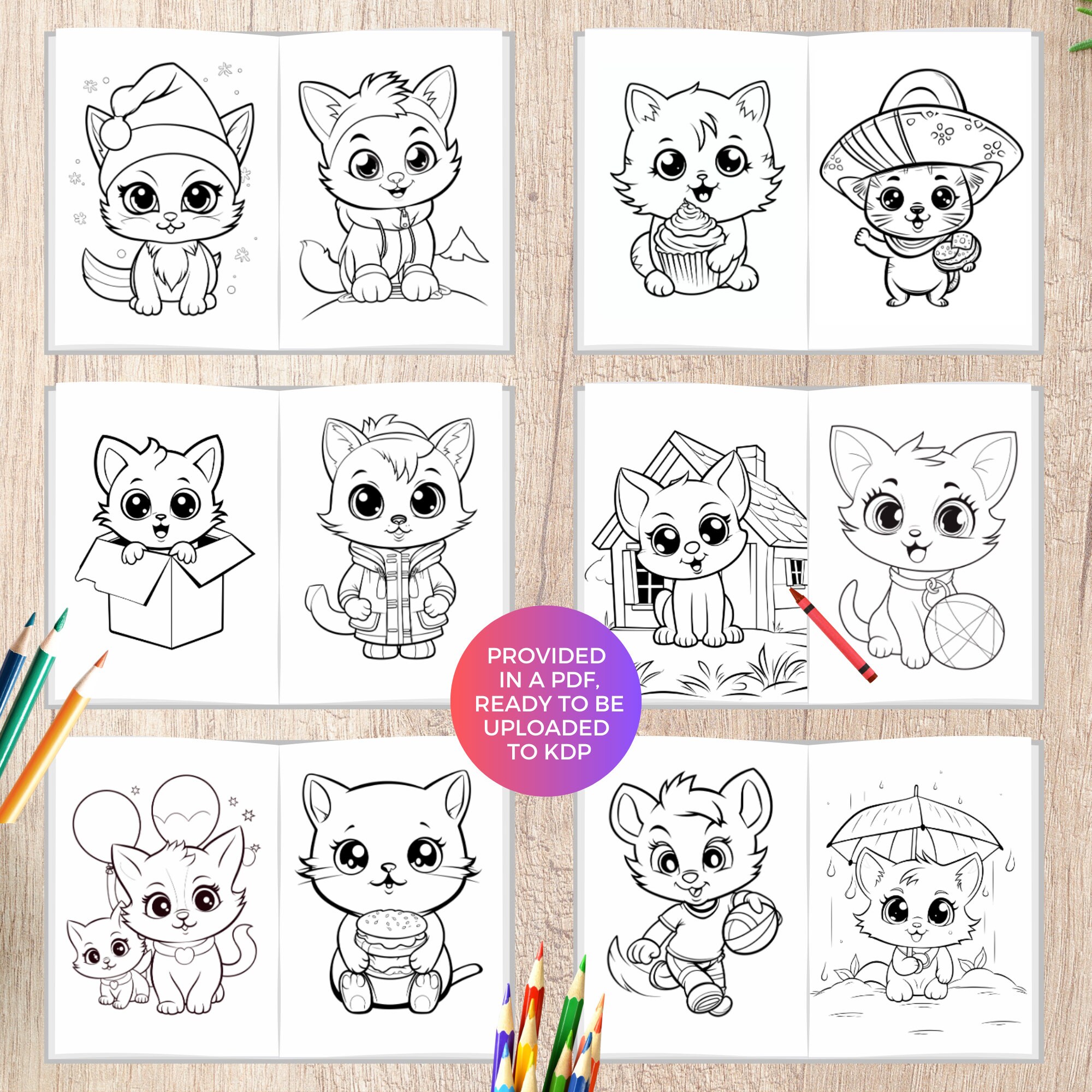 Cat Coloring Pages KDP: Coloring Book Digital Download for Self ...