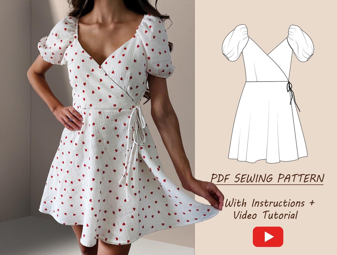 Wrap Dress PDF Pattern, Mini, A-line Dress Pattern, How to Sew ...