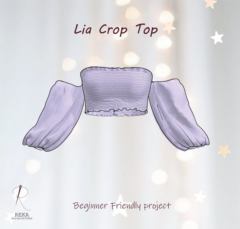 Off Shoulder Top Sewing Pattern, Shirred Crop Top With Puff Sleeves ...