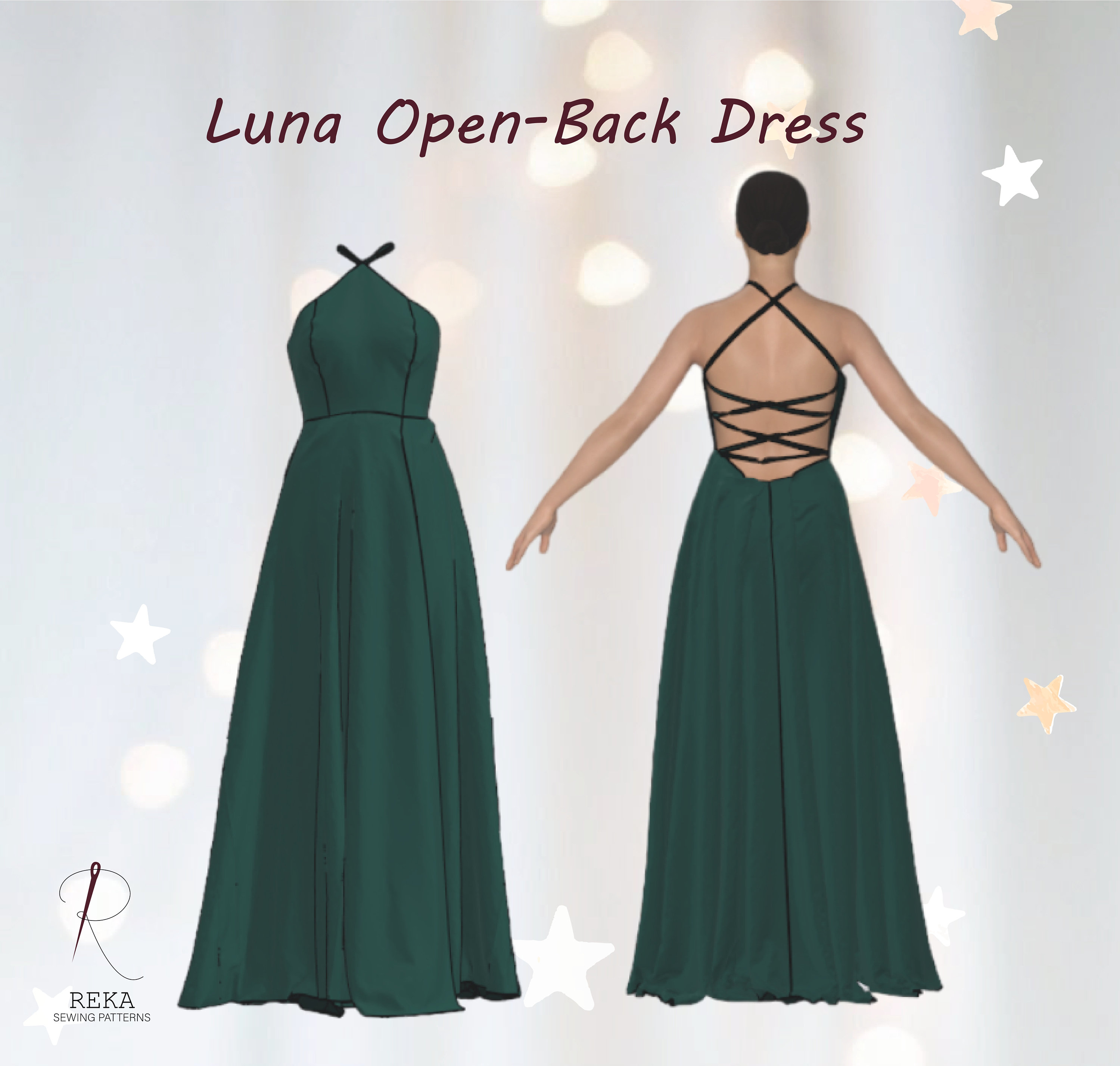 Slit Dress PDF Sewing Pattern. Long Evening Dress With Lace up Back and ...