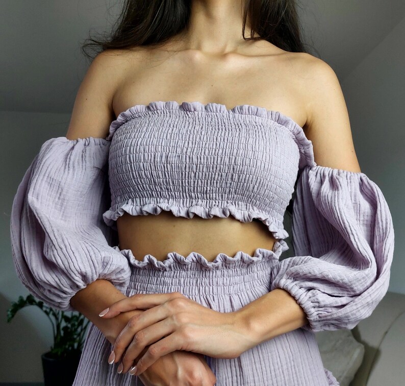 Off Shoulder Top Sewing Pattern, Shirred Crop Top With Puff Sleeves ...