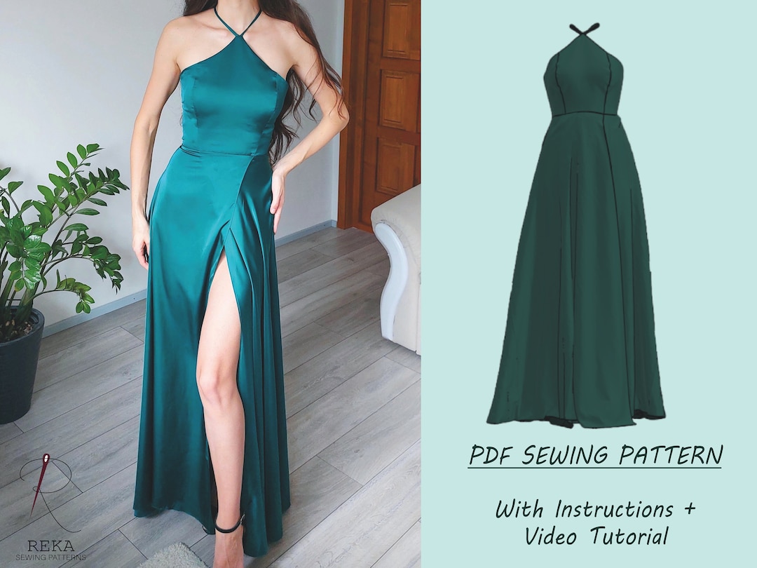 Slit Dress PDF Sewing Pattern. Long Evening Dress With Lace up Back and ...