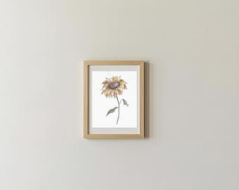 Hand-painted Fall Sunflower Watercolor Painting | Autumn Wall Art ...