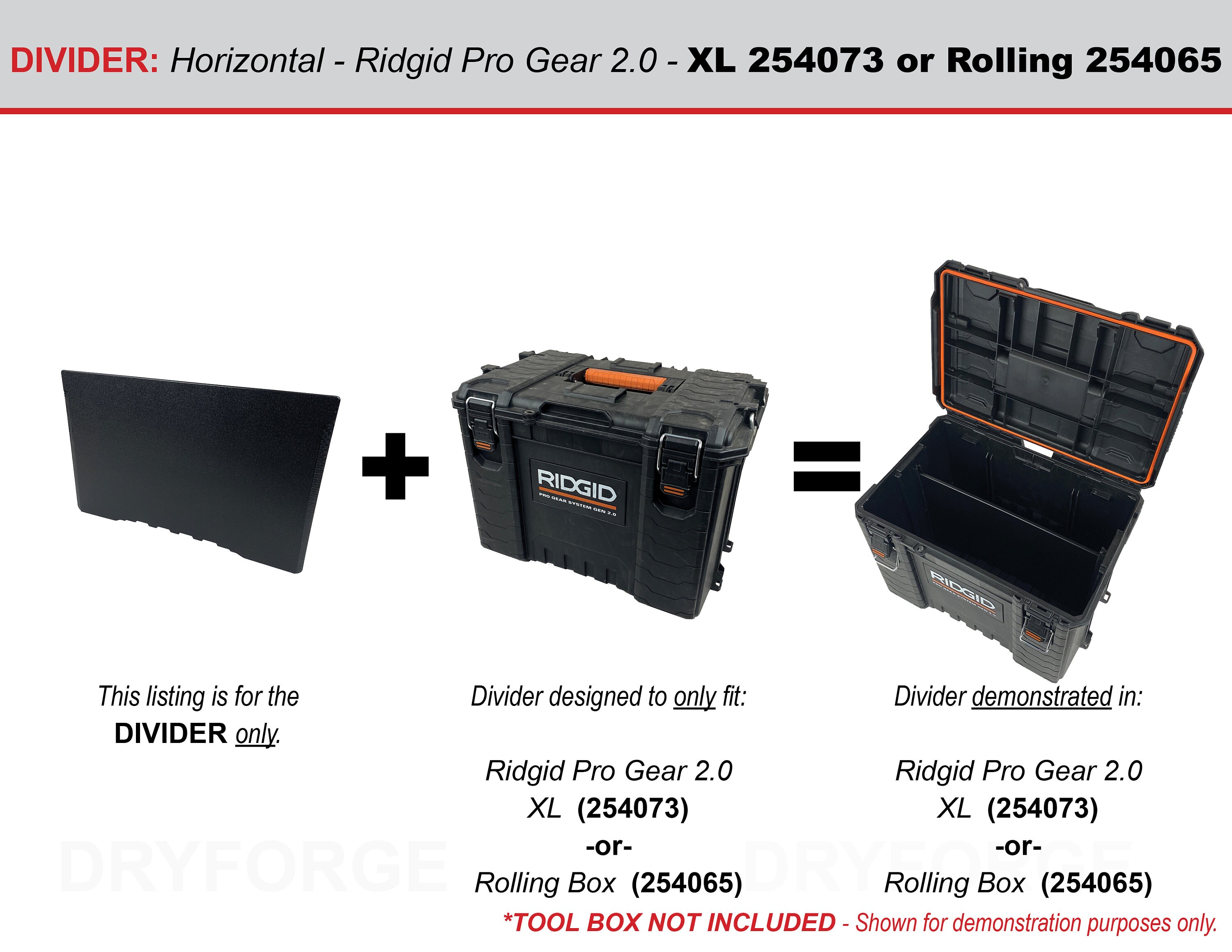 Horizontal Divider for Ridgid Pro Gear 2.0 XL or Rolling Tool Box ...