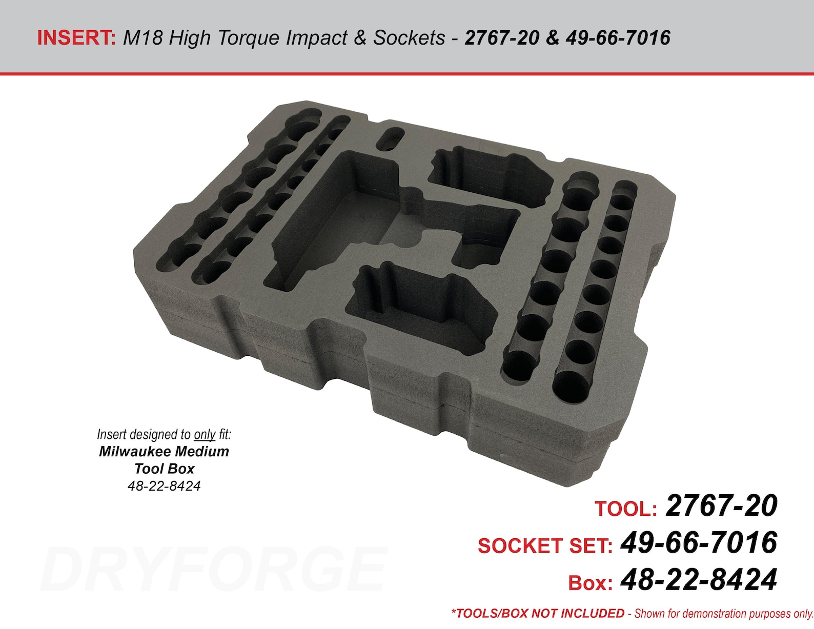 FOAM INSERT to Store M18 Fuel High Torque Impact and 1/2" Shockwave ...