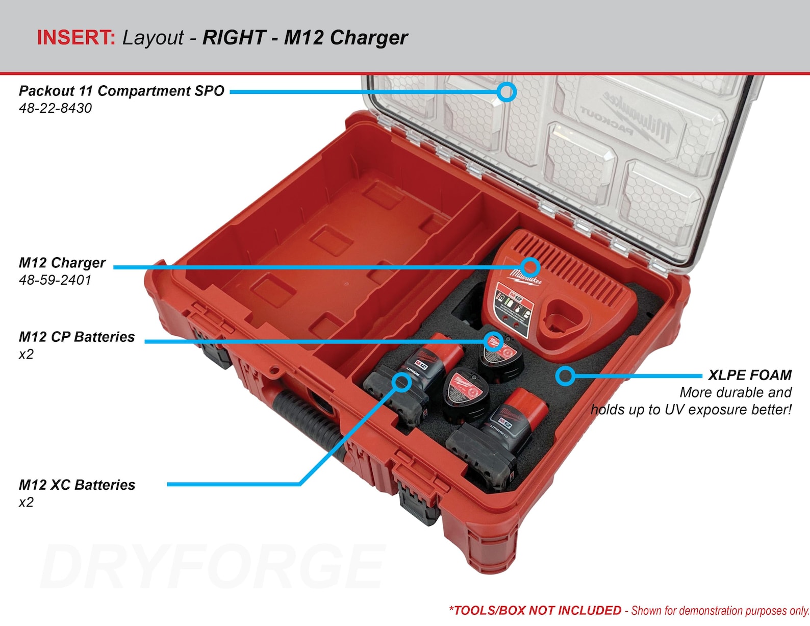 FOAM INSERT to Store M12 Charger and Batteries in a Milwaukee Packout ...