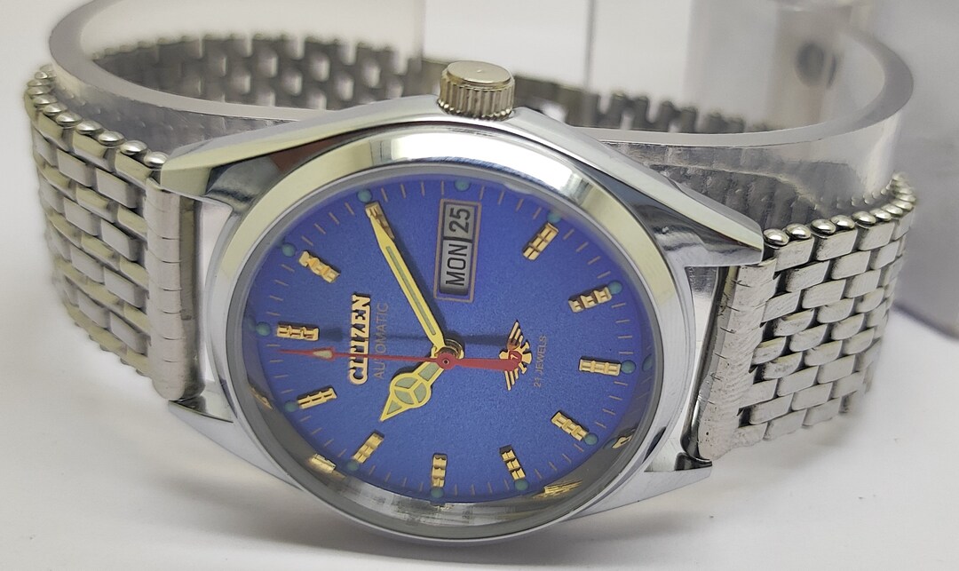 Rare 1990s Vintage Citizen Mechanical Automatic Mens Wrist Watch Blue ...