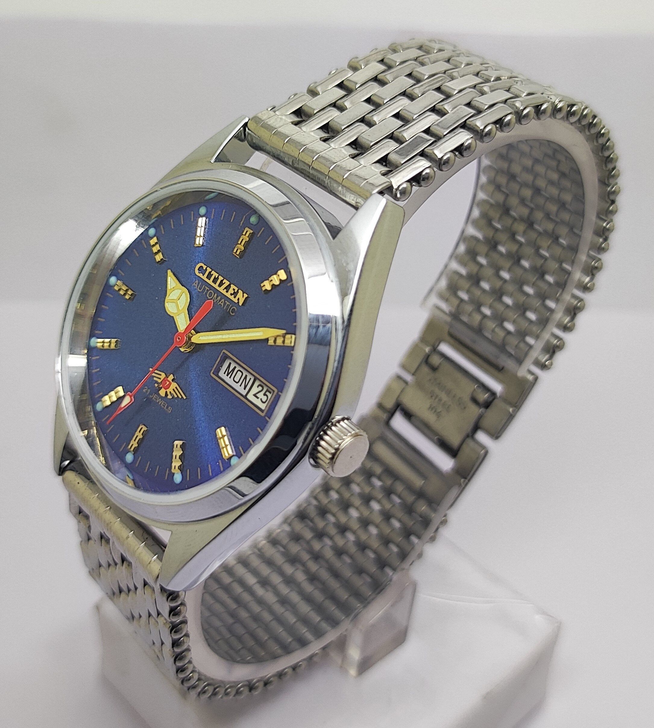 Rare 1990s Vintage Citizen Mechanical Automatic Mens Wrist Watch Blue ...