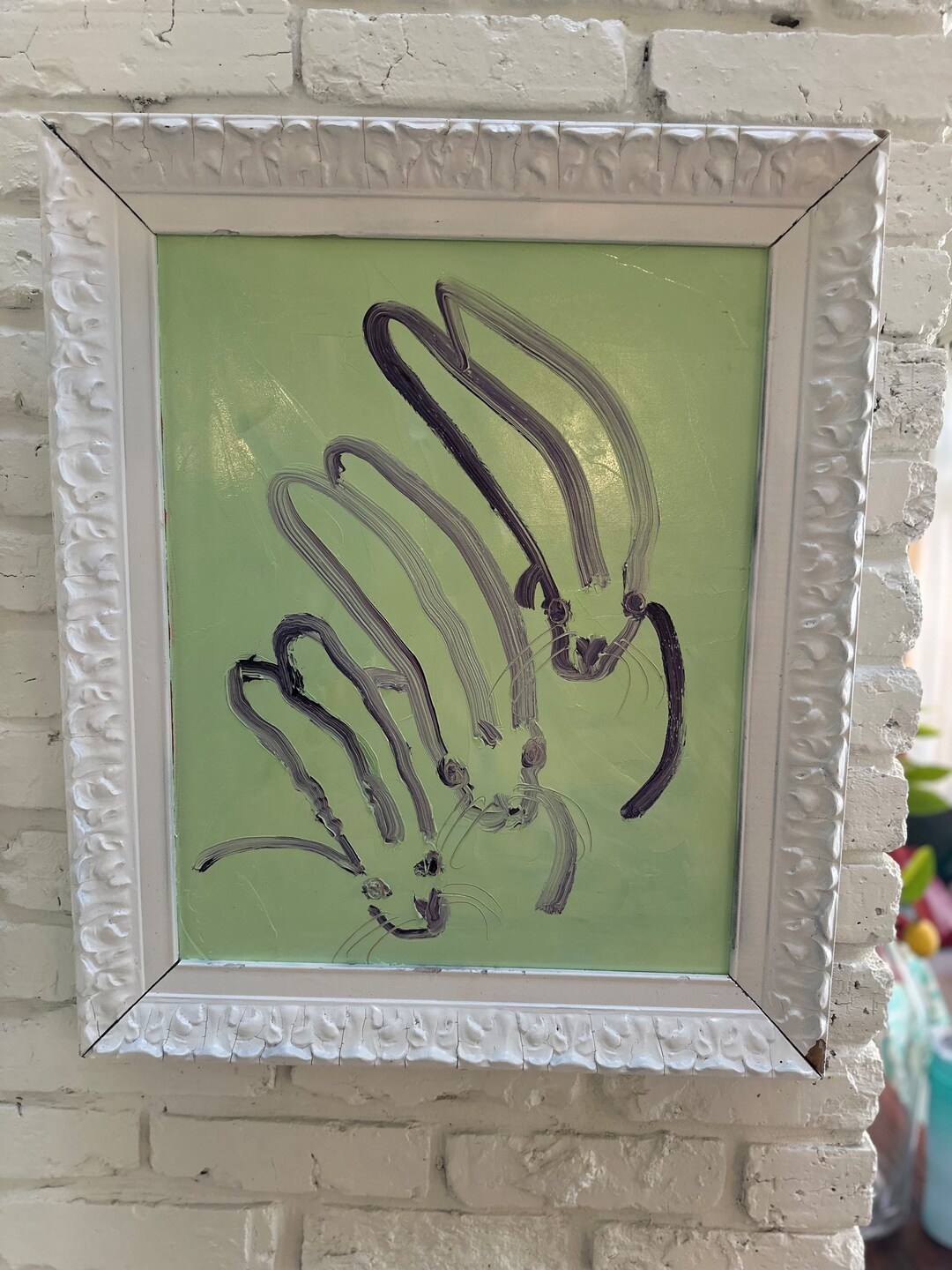 Hunt Slonem Inspired Bunny Painting. Mint W 3 Bunnies , Oil on Canvas ...