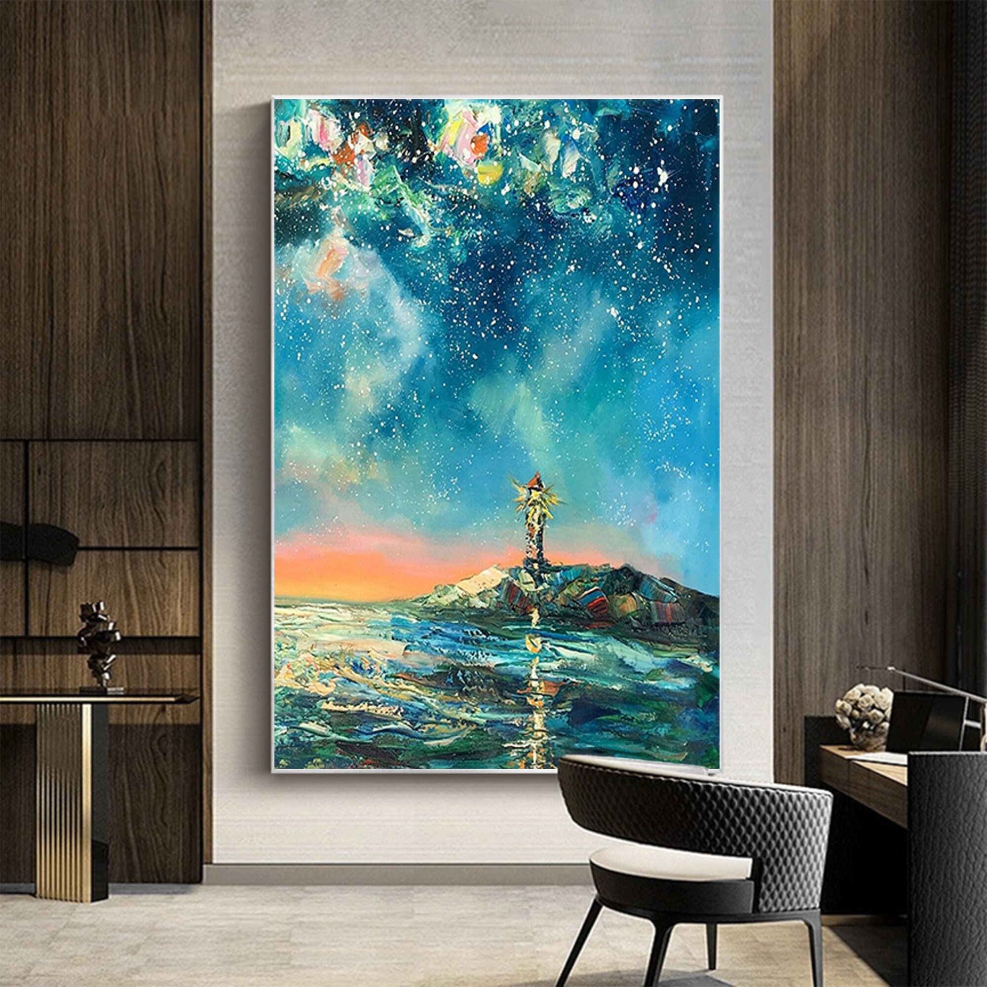 Abstract Starry Sky Oil Painting on Canvas Original Blue - Etsy