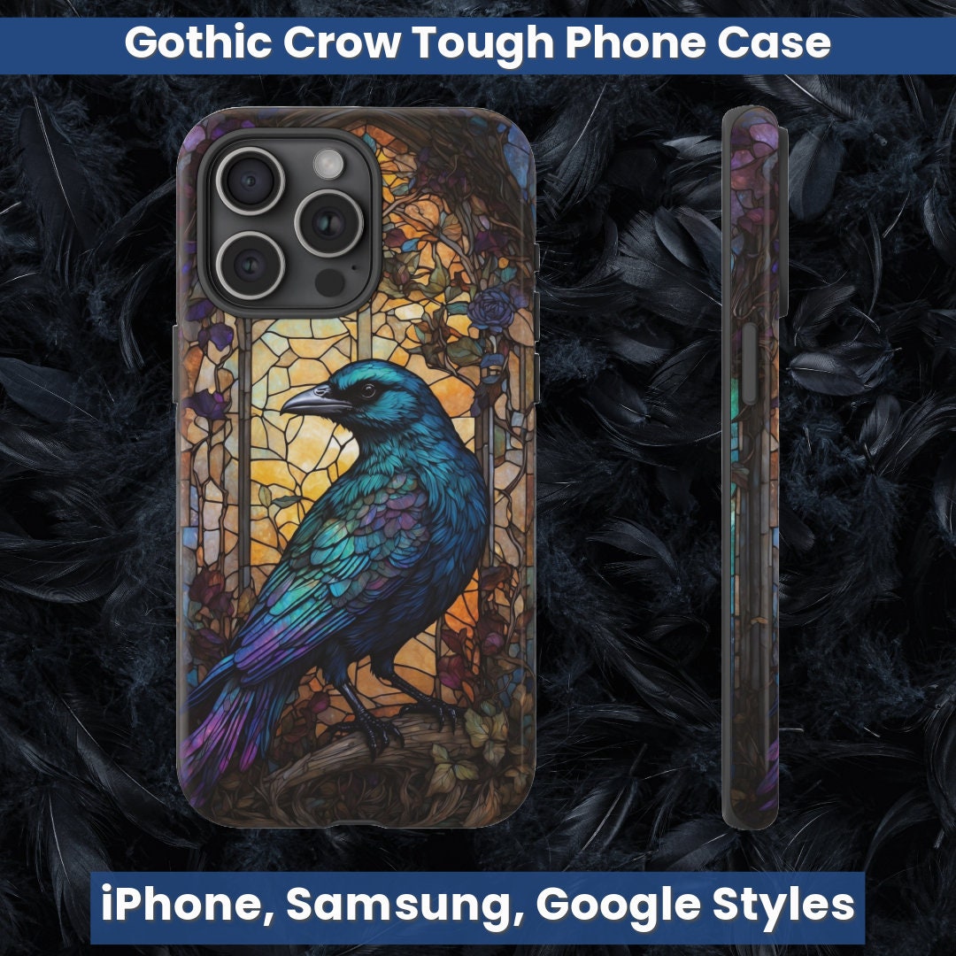Gothic Crow Faux Stained Glass Phone Case, Compatible With Apple iPhone ...