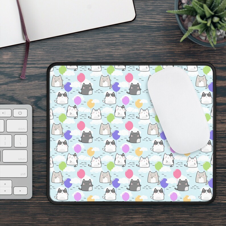 Kawaii Cute Cats With Balloons Gaming Mouse Pad Kawaii Cute Cats Large ...
