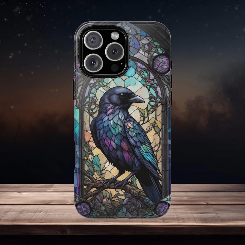 Crow Faux Stained Glass Tough Phone Case - Gothic Style Protection ...