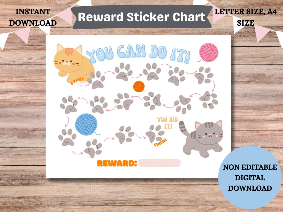 Cute Kitty Chore Reward Chart / Cat Reward Chart / Kid Accomplishment ...