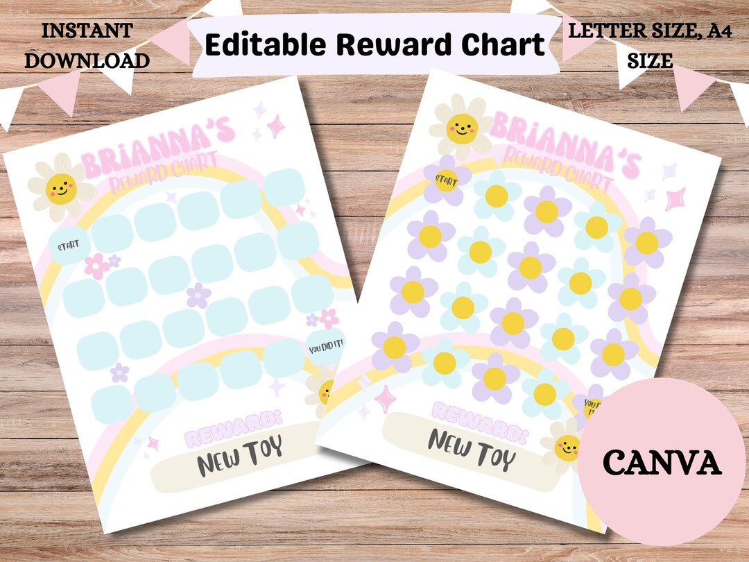 Customizable Daisy Reward Chart Template / Kids Achievement Digital ...