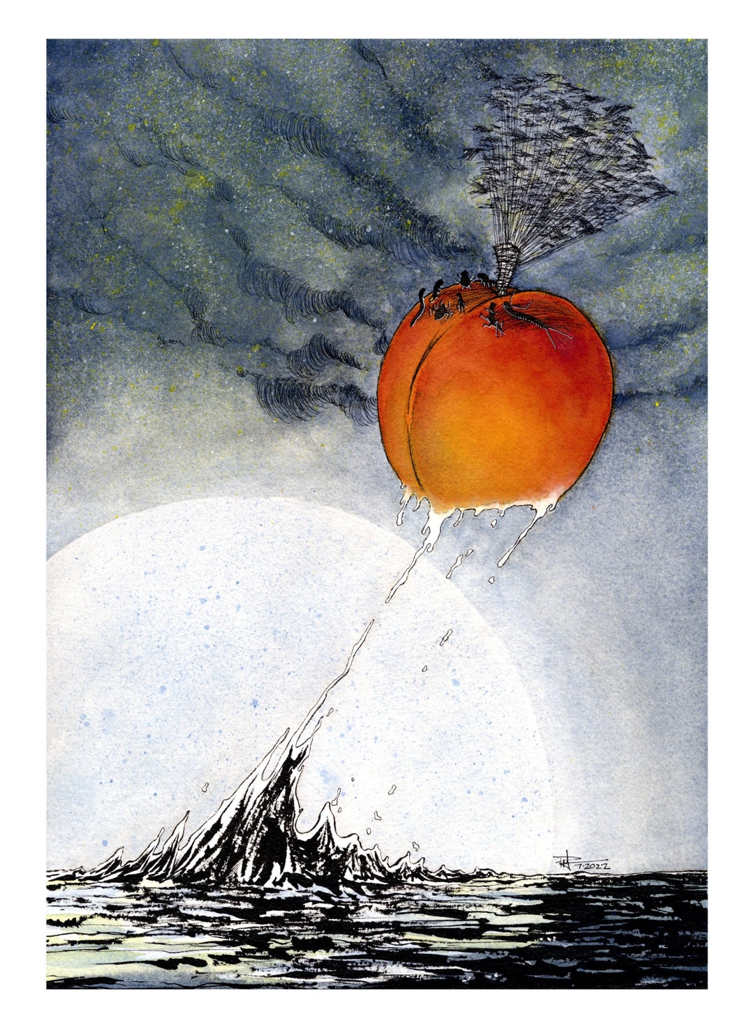 James and the Giant Peach - Ink and Watercolor - Artist Print - Etsy