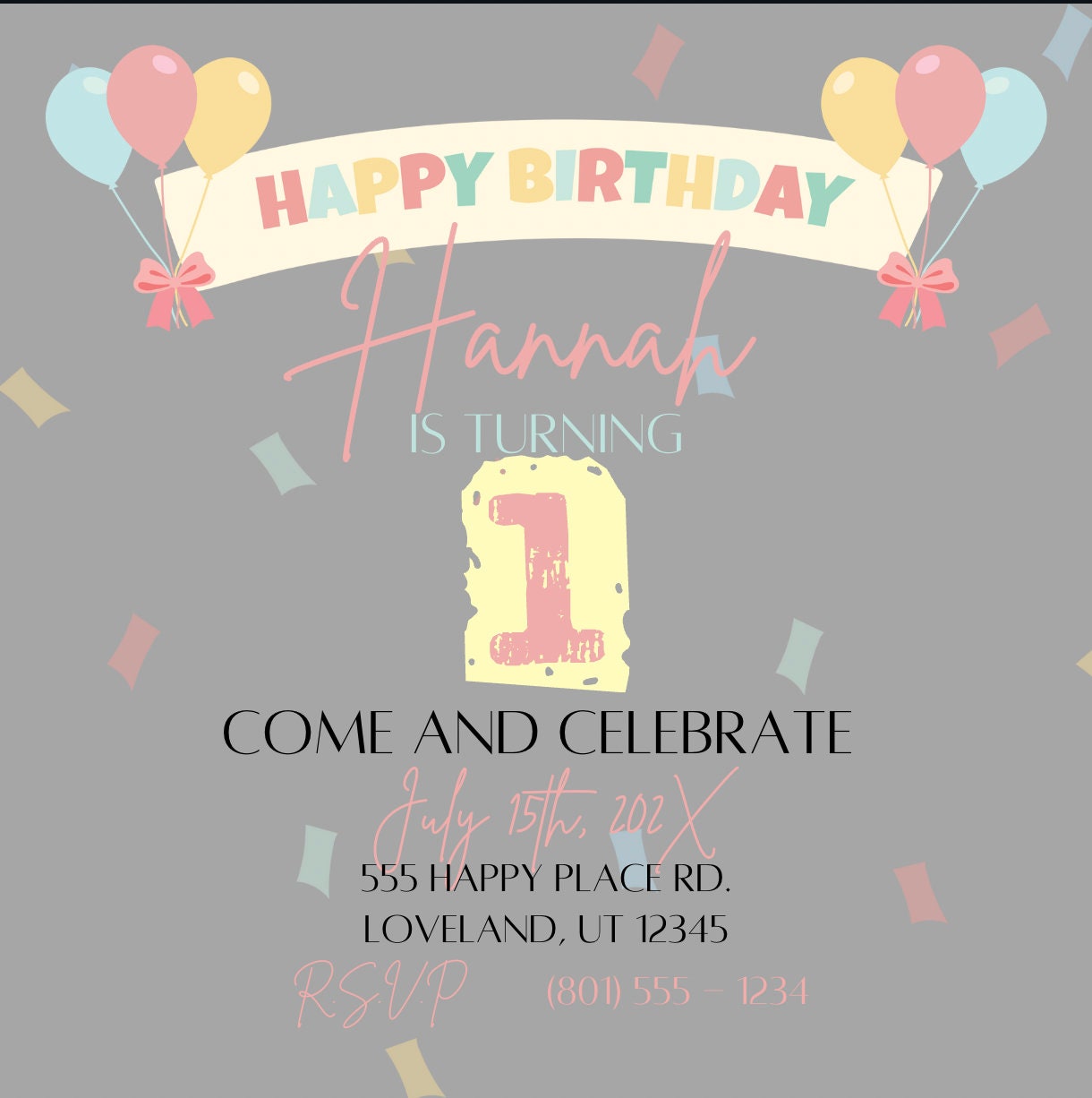 First Birthday Printable, Downloadable, Editable - Etsy