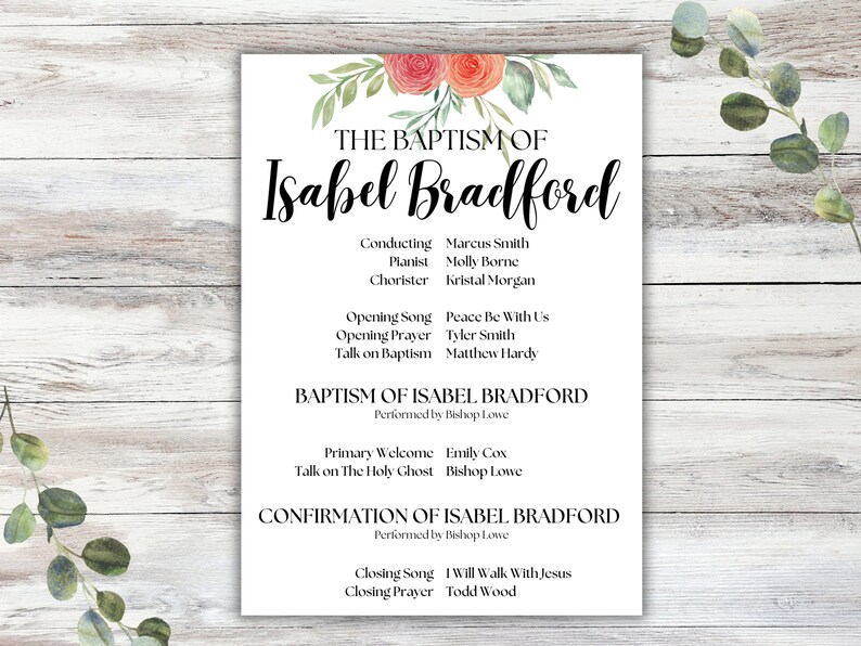 EDITABLE, LDS Baptism Program Template, Printable Baptism Program, Lds ...