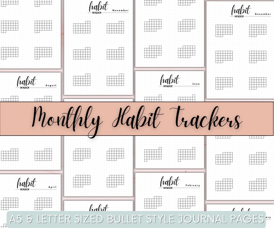 Habit Trackers Bundle PRINTABLE Bullet Style Journal Custom Monthly ...